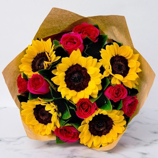 Radiant Sunflower Rose Bouquet | Order Now at June Flowers India