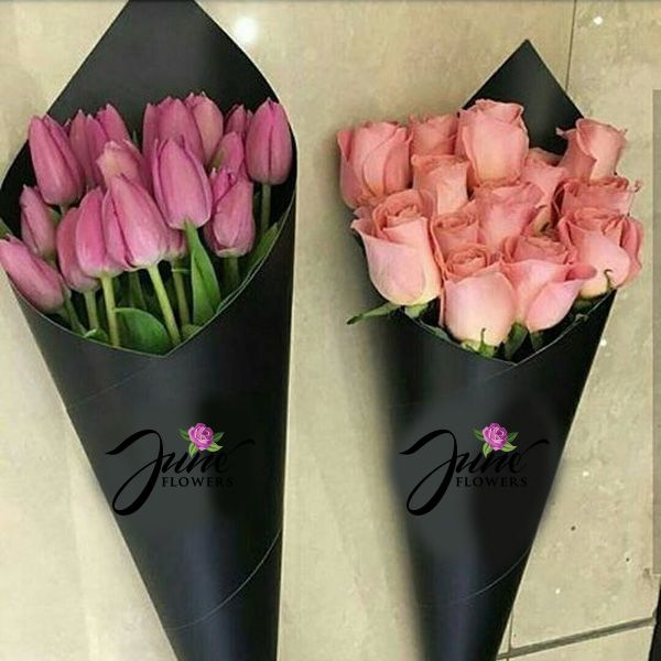 Twin Pink Tulips and Roses Bouquet – Same-day Flower Delivery
