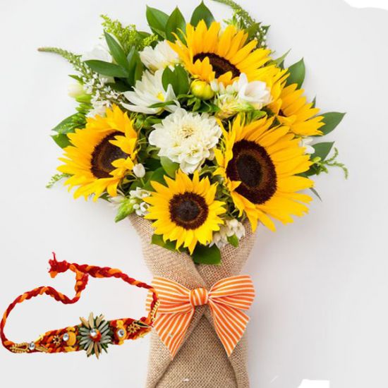 Rakhi with Sunflowers | Send Sunflower Bouquet | Order Now at JF
