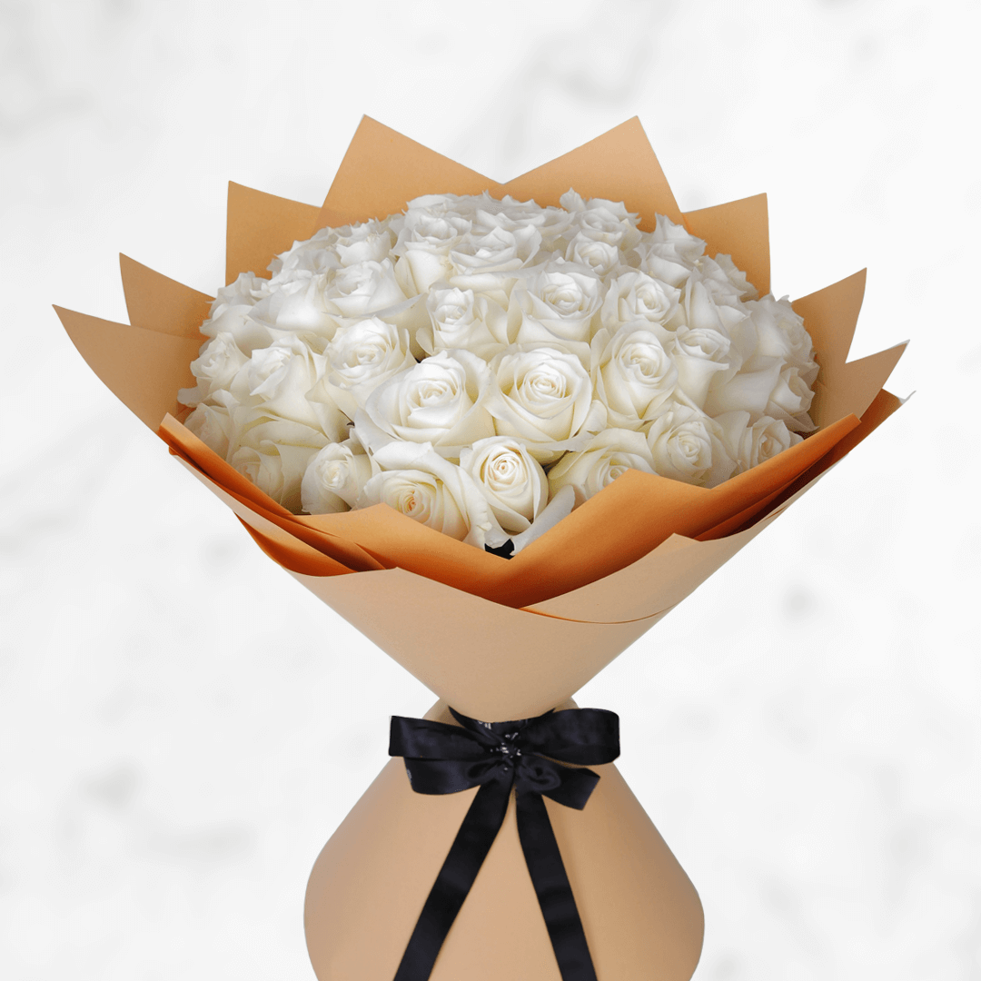Send 50 white Roses Bouquet | A Burst of Pure Love | BTF